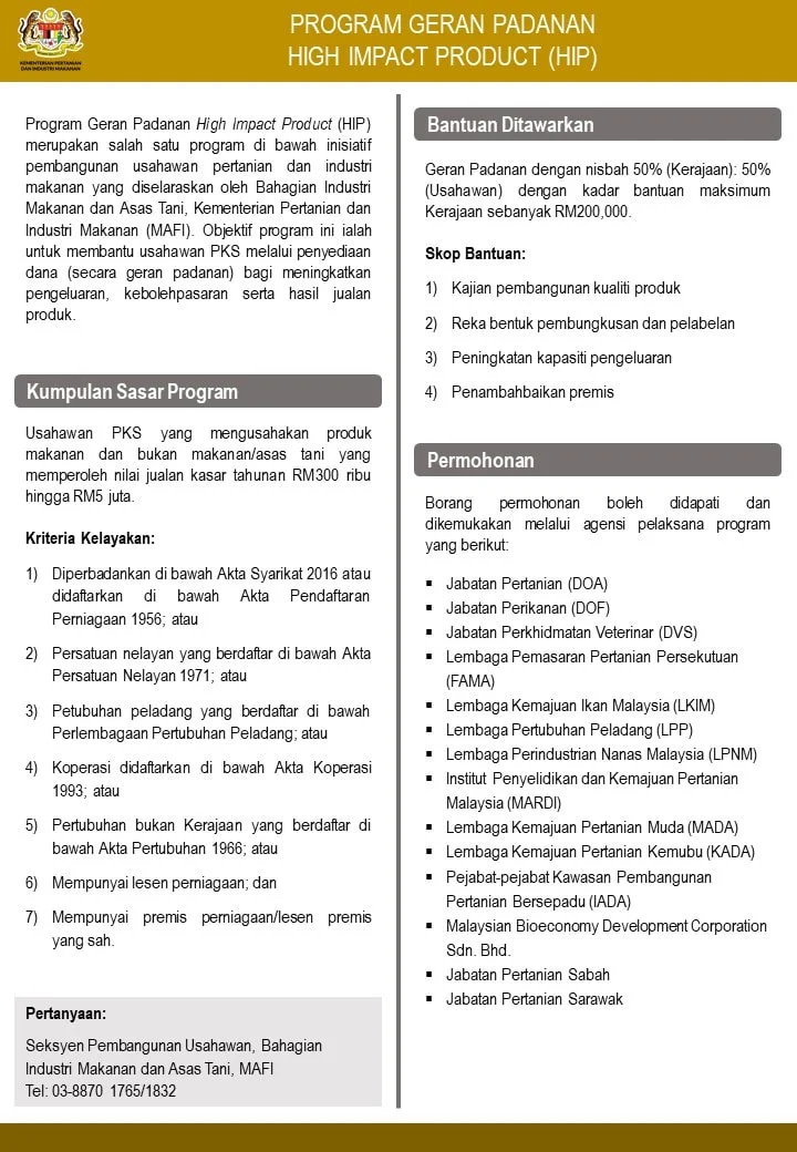 Program Geran Padanan High Impact Product (HIP) – Portal Transformasi ...